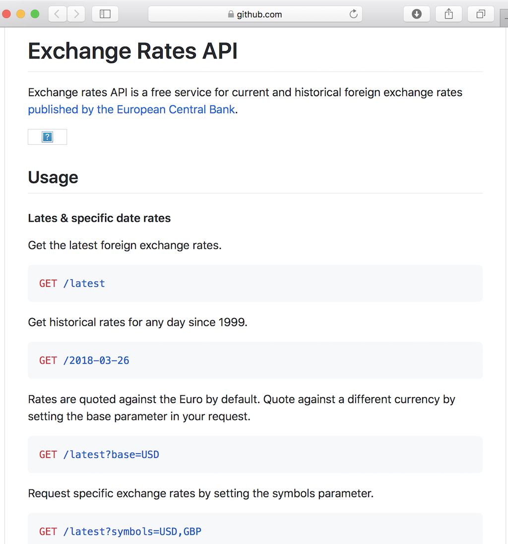 Currency Exchange Rate - Usage Description