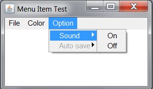 MenuItemTest.java - AWT Menu Item Test Program